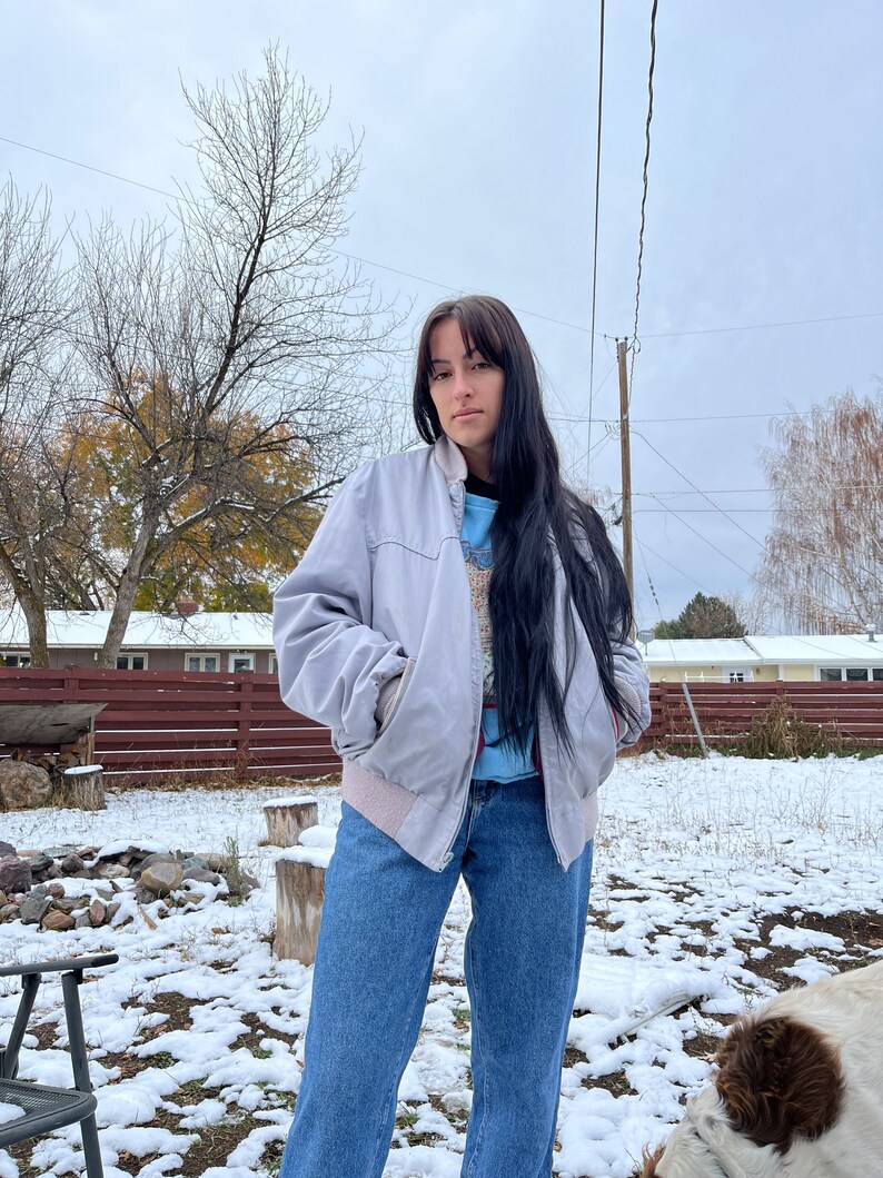 Gray Vintage Patchwork Bomber Jacket - Etsy