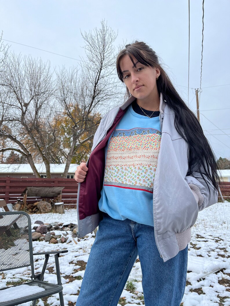 Gray Vintage Patchwork Bomber Jacket - Etsy