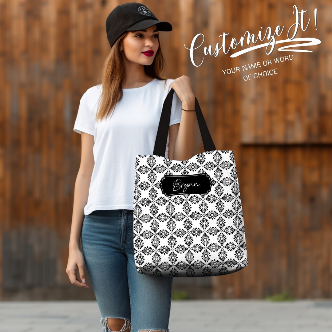 PERSONALIZED - Luxury Black and White Pattern Tote Bag, Luxury Pattern ...