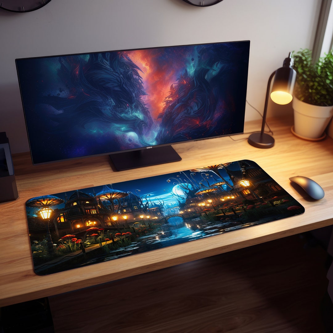 Fantasy River Town Lights Gaming Mousepad, Gamer Mouse Pad, Mouse Pad ...