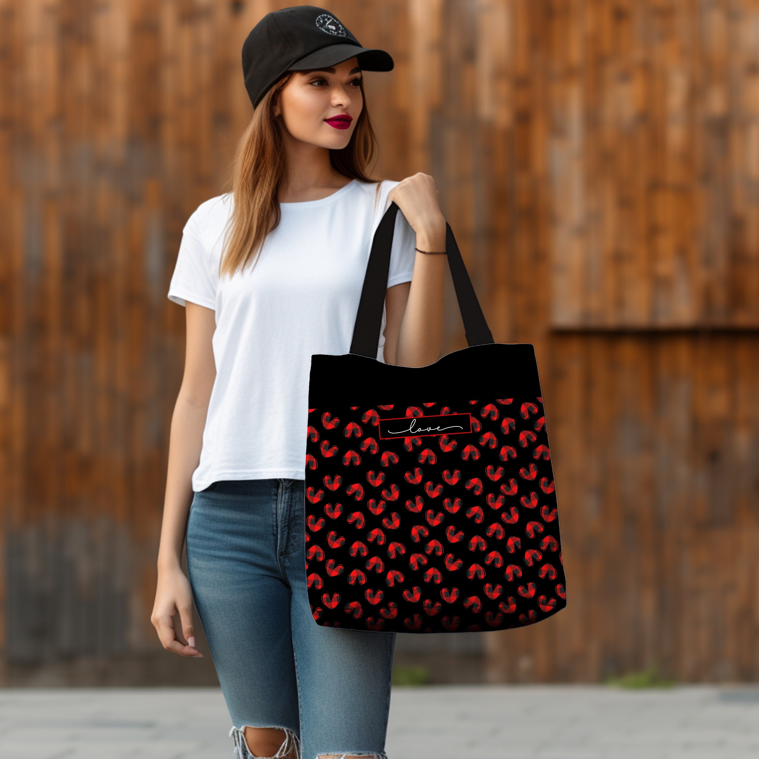 Love Heart Tote Bag, Luxury Pattern Bag , Hand Bag, Gift Bag, Shoulder ...
