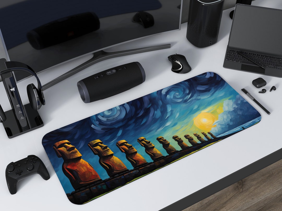 Moai Starry Night Gaming Mousepad, Gamer Mouse Pad, Mouse Pad, Desk Mat ...