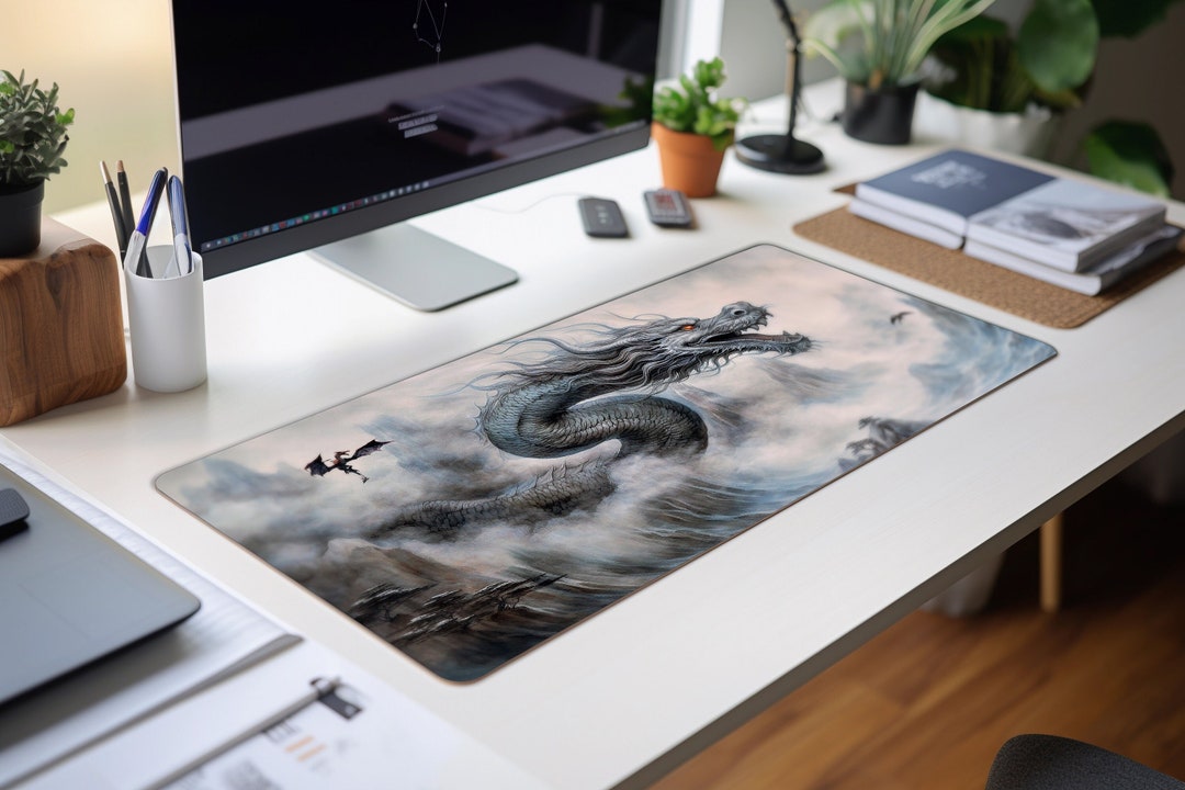 White Dragon Mist Desk Mat/ Mouse Pad, Gaming Mousepad, Gamer Mouse Pad ...