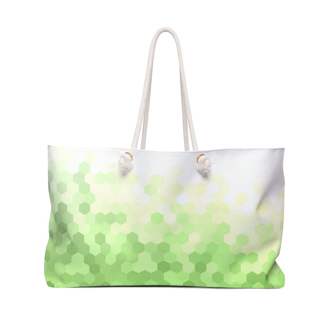 Green Hex Weekender Bag, Luxury Pattern Tote Bag, Weekender Bag, Hand ...