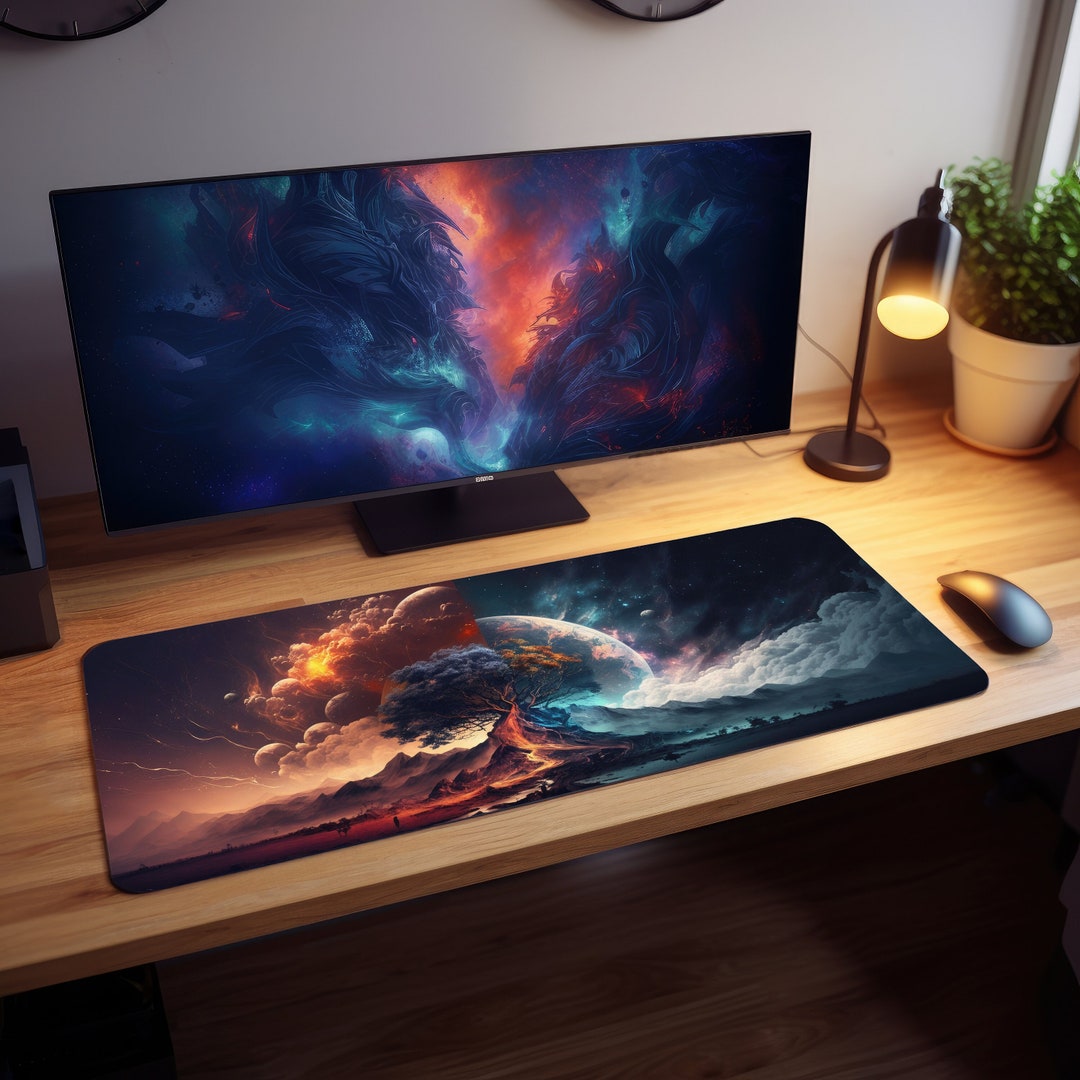 Half Moon Half Space Destruction Gaming Mousepad, Gamer Mouse Pad ...