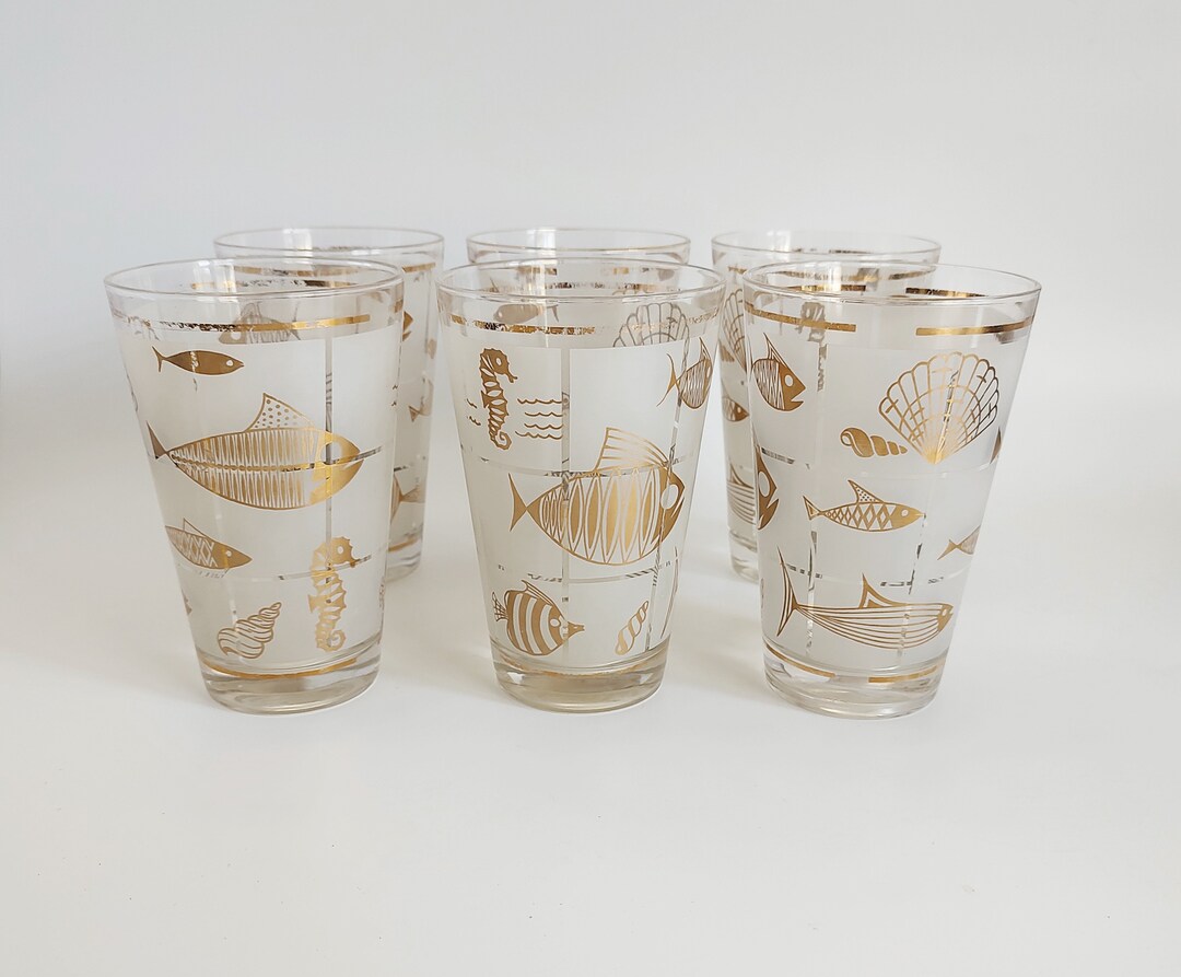 Set of 6 MCM Atomic Fish Highball Glasses, 22K Gold - Etsy
