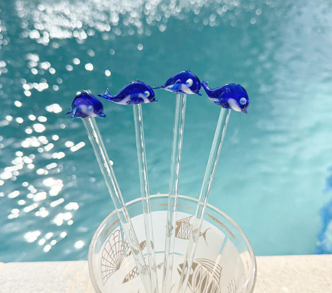 Set of 4 Vintage Murano Glass Dolphin Swizzle Sticks, Hand-made - Etsy