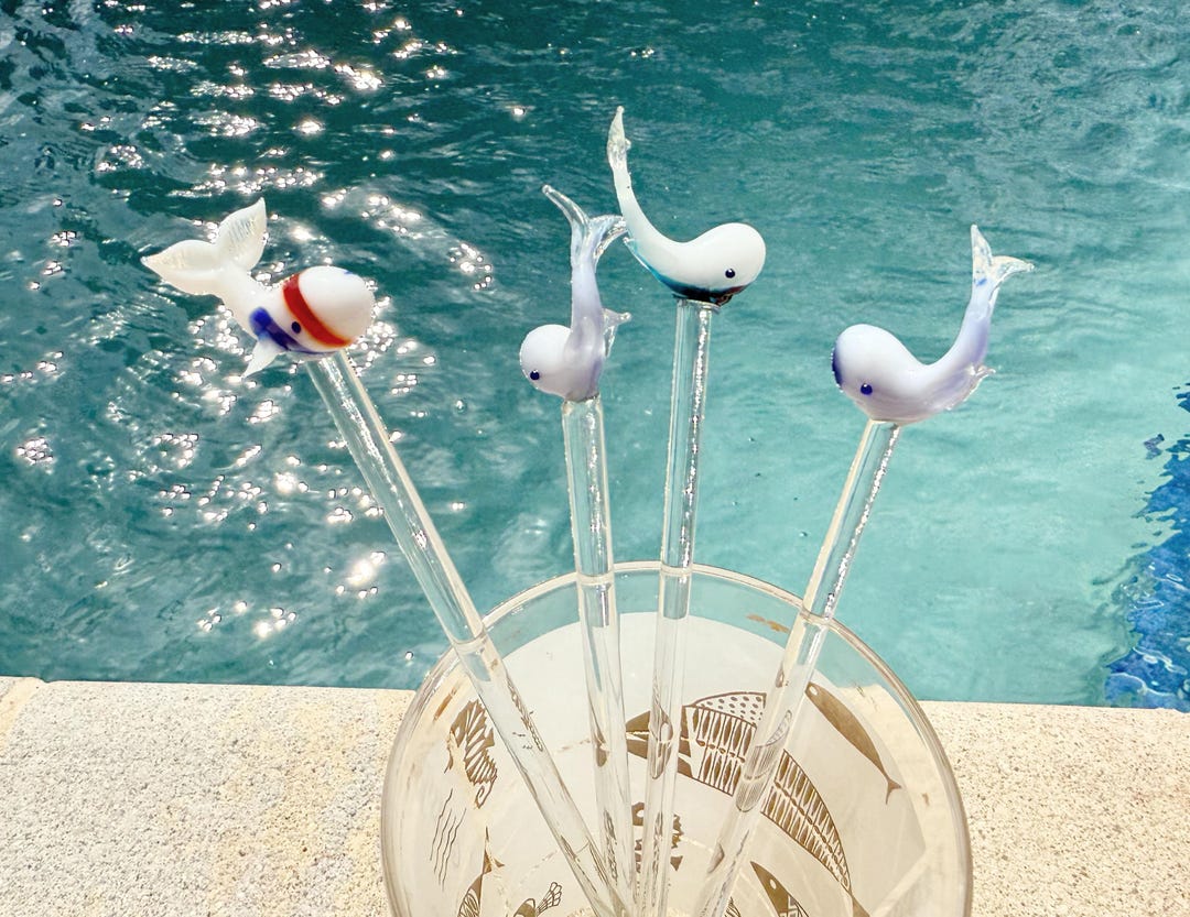 Set of 4 Vintage Murano Glass Whale Swizzle Sticks, Hand-made - Etsy