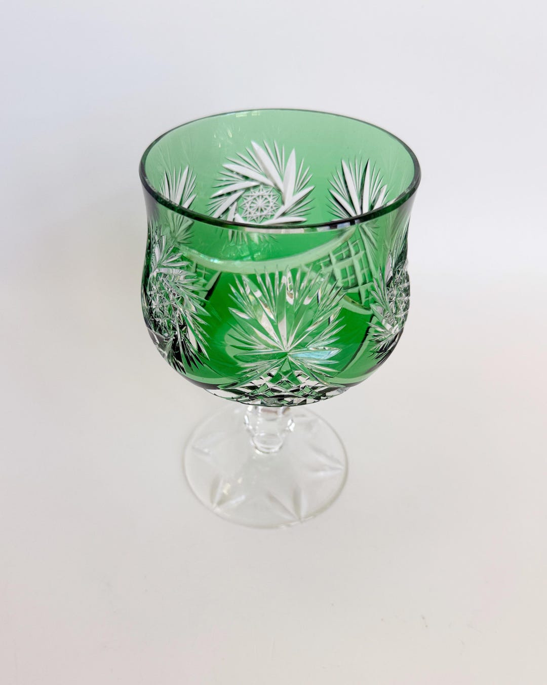 Vintage Bohemian Brandy or Cognac Snifter, Green Cut to Clear - Etsy