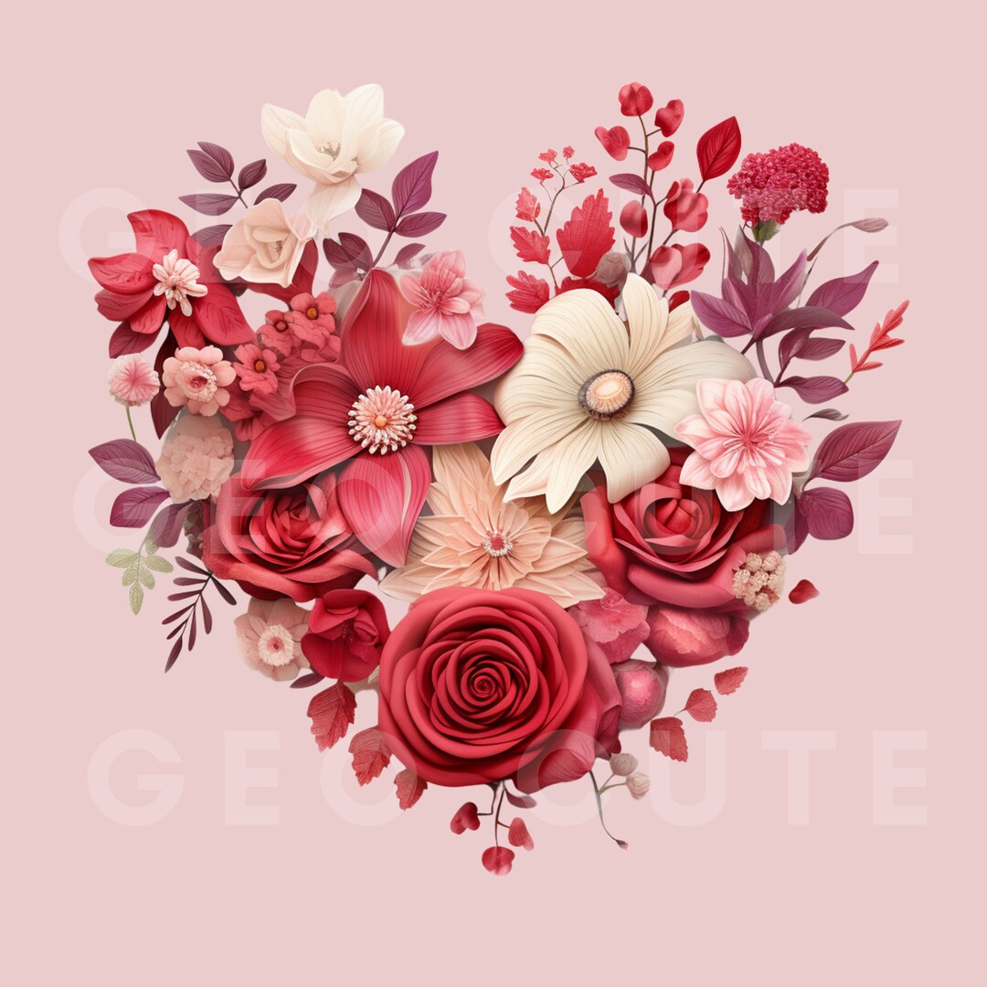 Heart PNG Valentine Day PNG Floral Heart Clip Art Digital Download Day ...