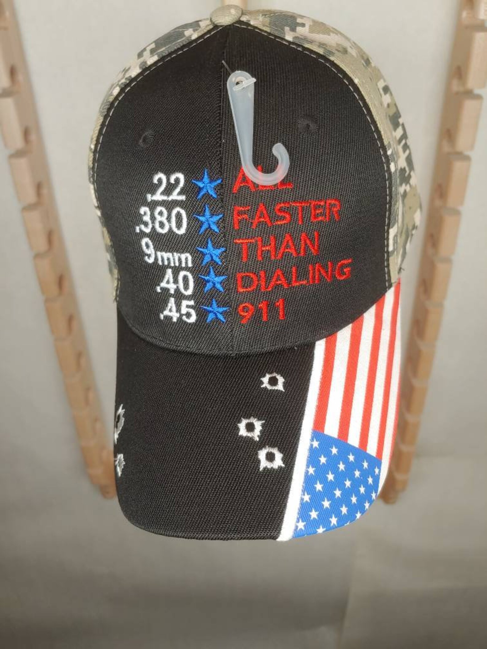 All Faster than dialing 911 Black Baseball cap/hat w/Flag on | Etsy