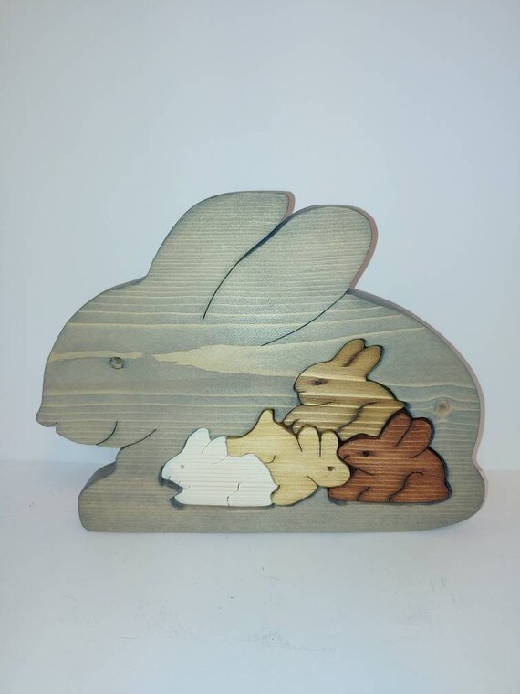 Rabbit w/ 4 Bunnies 5 piece. Handcrafted Wooden Puzzle. Made | Etsy