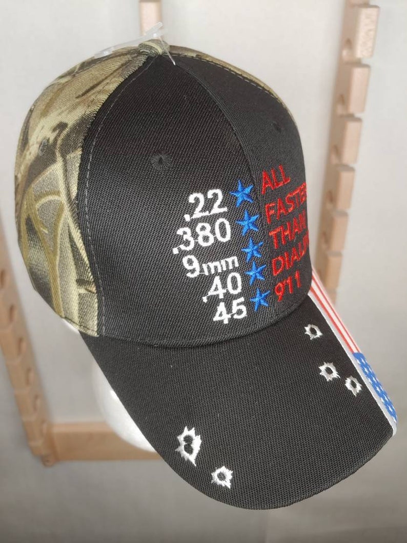 All Faster than dialing 911 Black Baseball cap/hat w/Flag on | Etsy