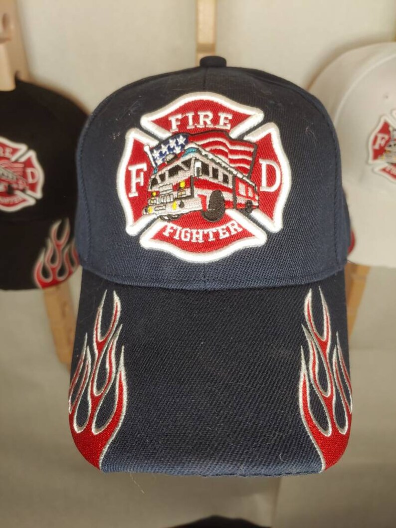 Firefighter W/fire Truck & Rescue Badge Baseball Cap/hat W/ | Etsy