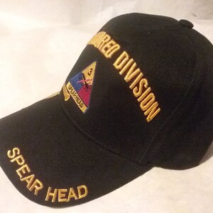 3rd Armored Division Black Baseball Cap/hat W/spear Head on Bill & Back ...