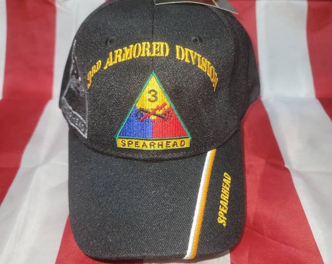 3rd Armored Division Black Baseball Cap/hat W/shadow Patch W/spear Head ...