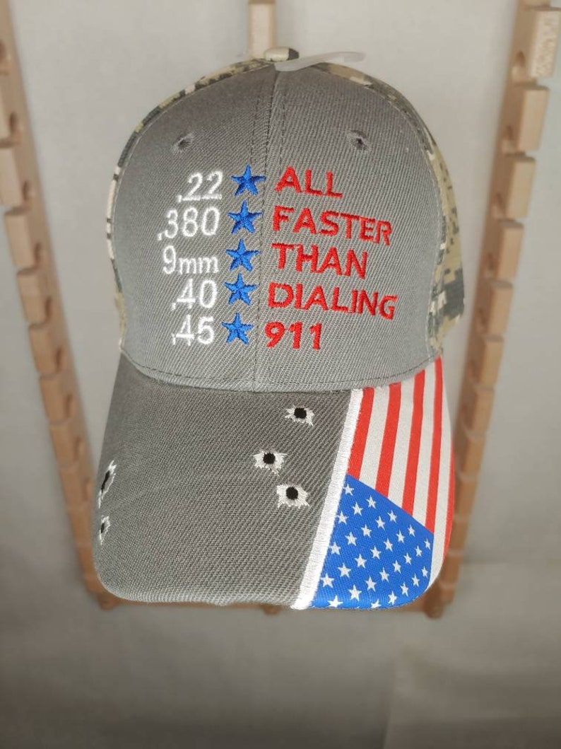 All Faster than dialing 911 Black Baseball cap/hat w/Flag on | Etsy