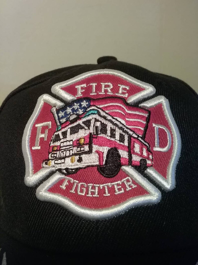Firefighter W/fire Truck & Rescue Badge Baseball Cap/hat W/ | Etsy