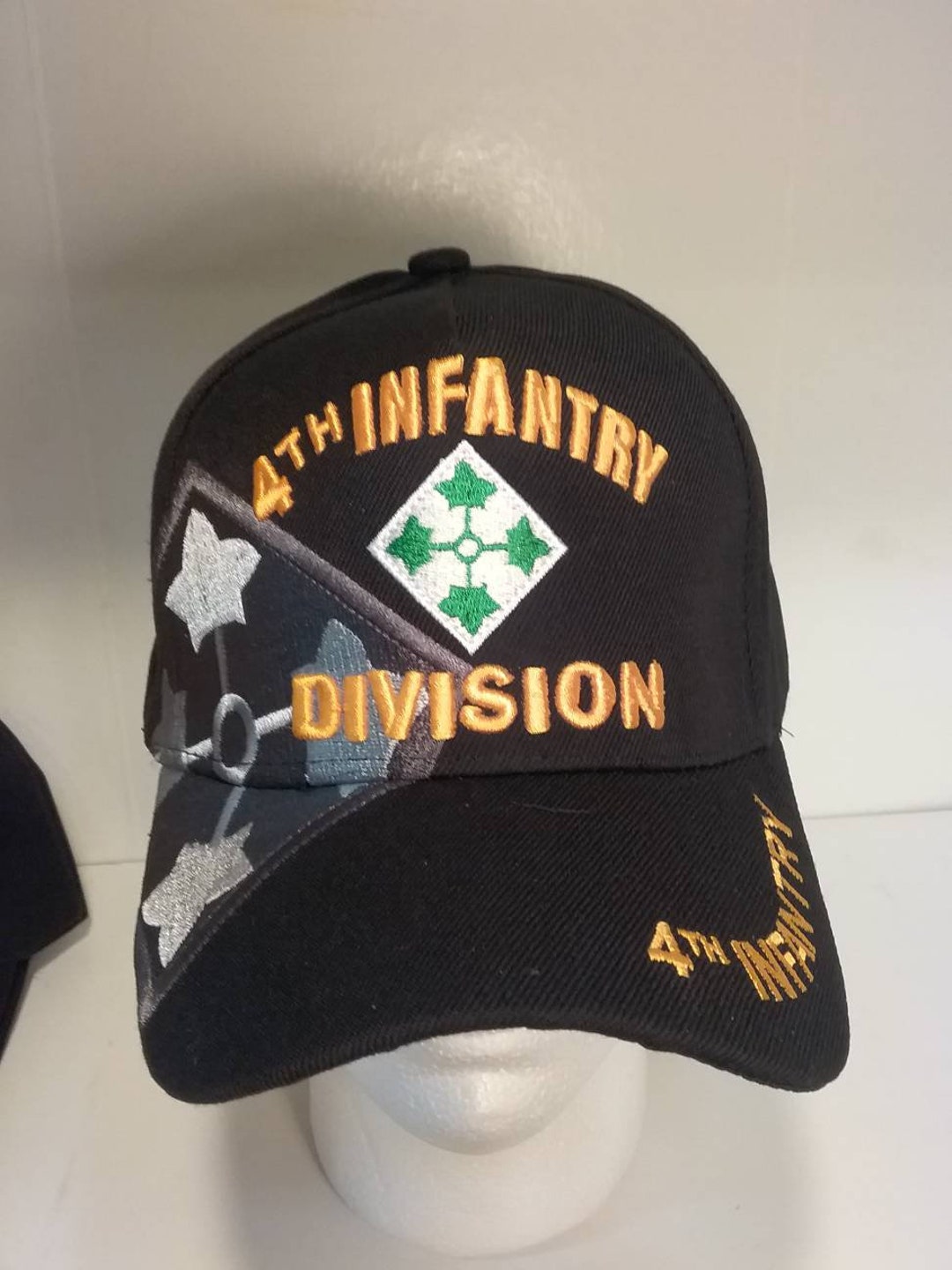 4th Infantry Division, Black Baseball Cap/hat W/shadow, W/4th Infantry ...