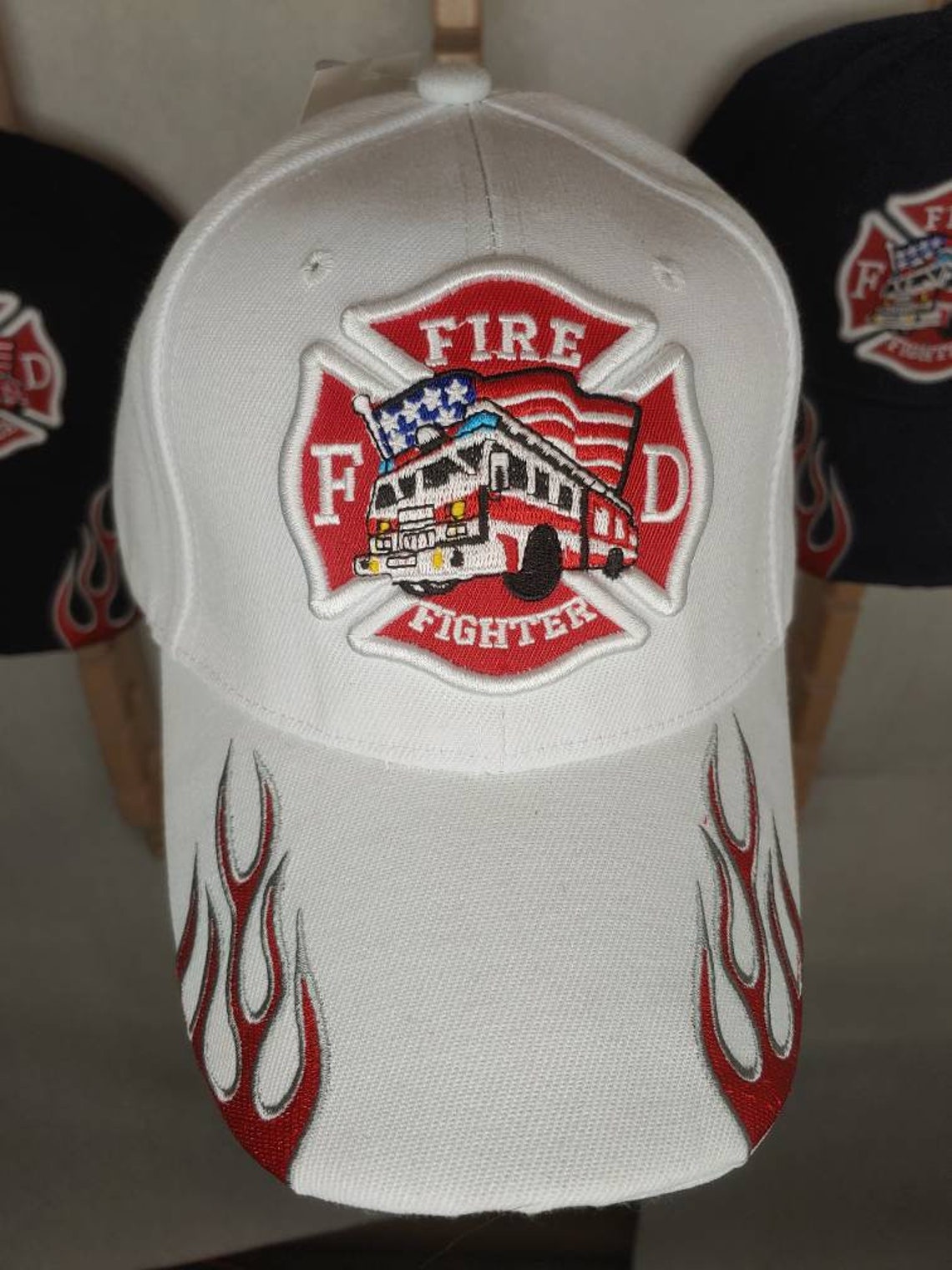 Firefighter w/Fire Truck & Rescue Badge Baseball Cap/Hat w/ | Etsy