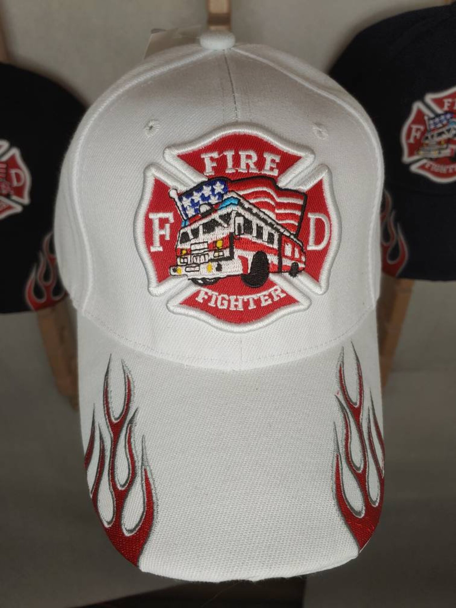 Firefighter W/fire Truck & Rescue Badge Baseball Cap/hat W/ | Etsy