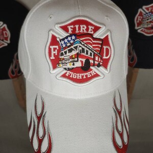 Firefighter W/fire Truck & Rescue Badge, Baseball Cap/hat, W/ Flames on ...