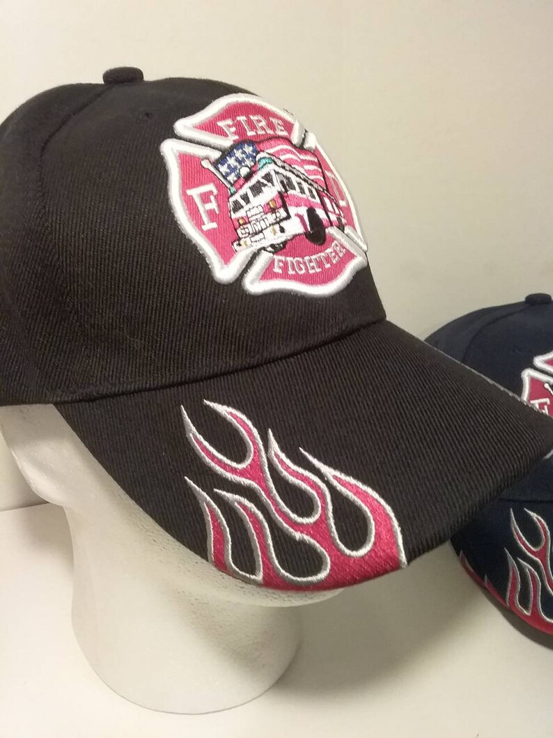 Firefighter W/fire Truck & Rescue Badge Baseball Cap/hat W/ | Etsy
