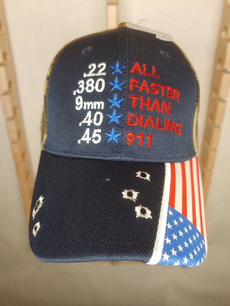 All Faster than dialing 911 Black Baseball cap/hat w/Flag on | Etsy