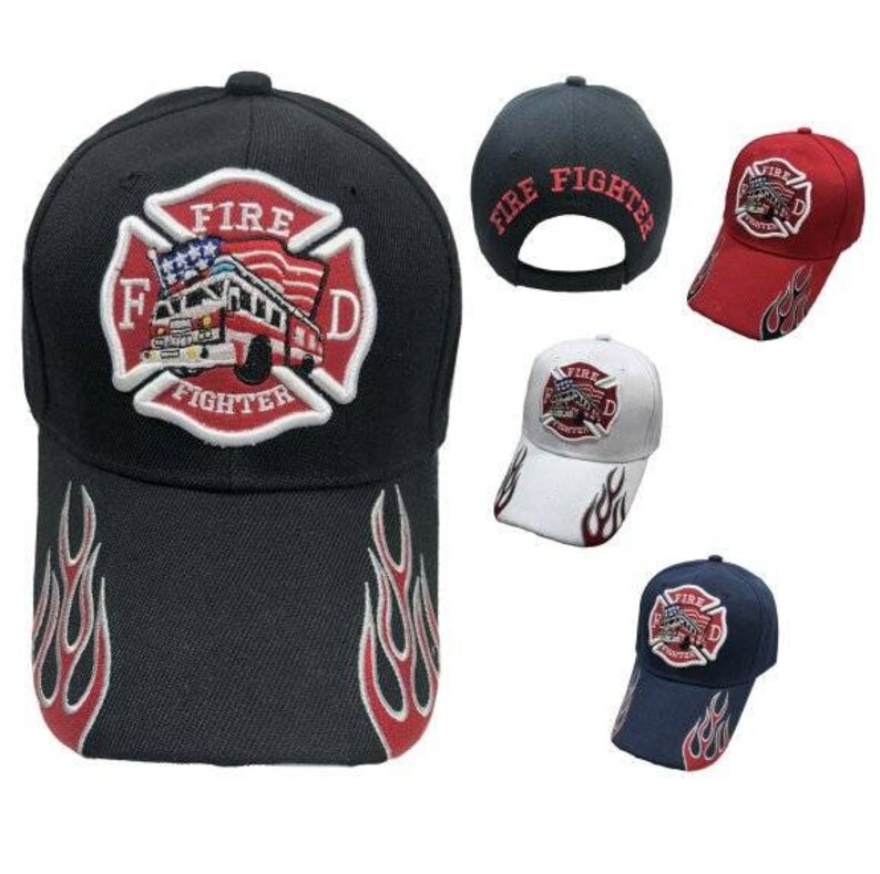 Firefighter W/fire Truck & Rescue Badge Baseball Cap/hat W/ | Etsy