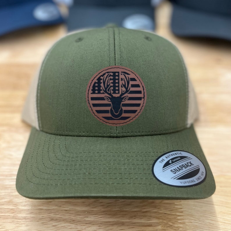 Deer American Flag Round Patch Trucker Hat - Etsy
