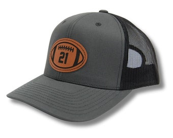 Football Personalized Player Number Leather Patch Hat | Personalized ...