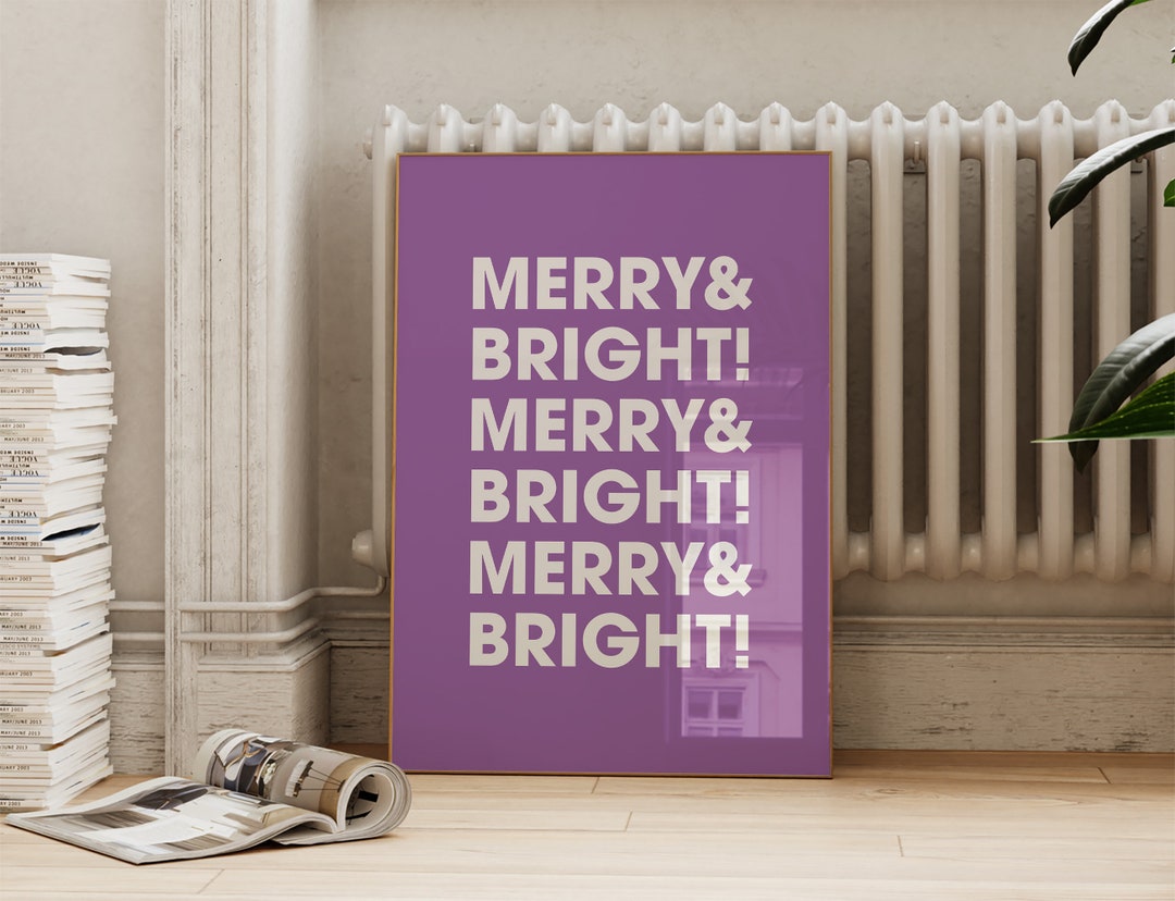 Purple Merry and Bright Holiday Print: Modern Typography (digital ...