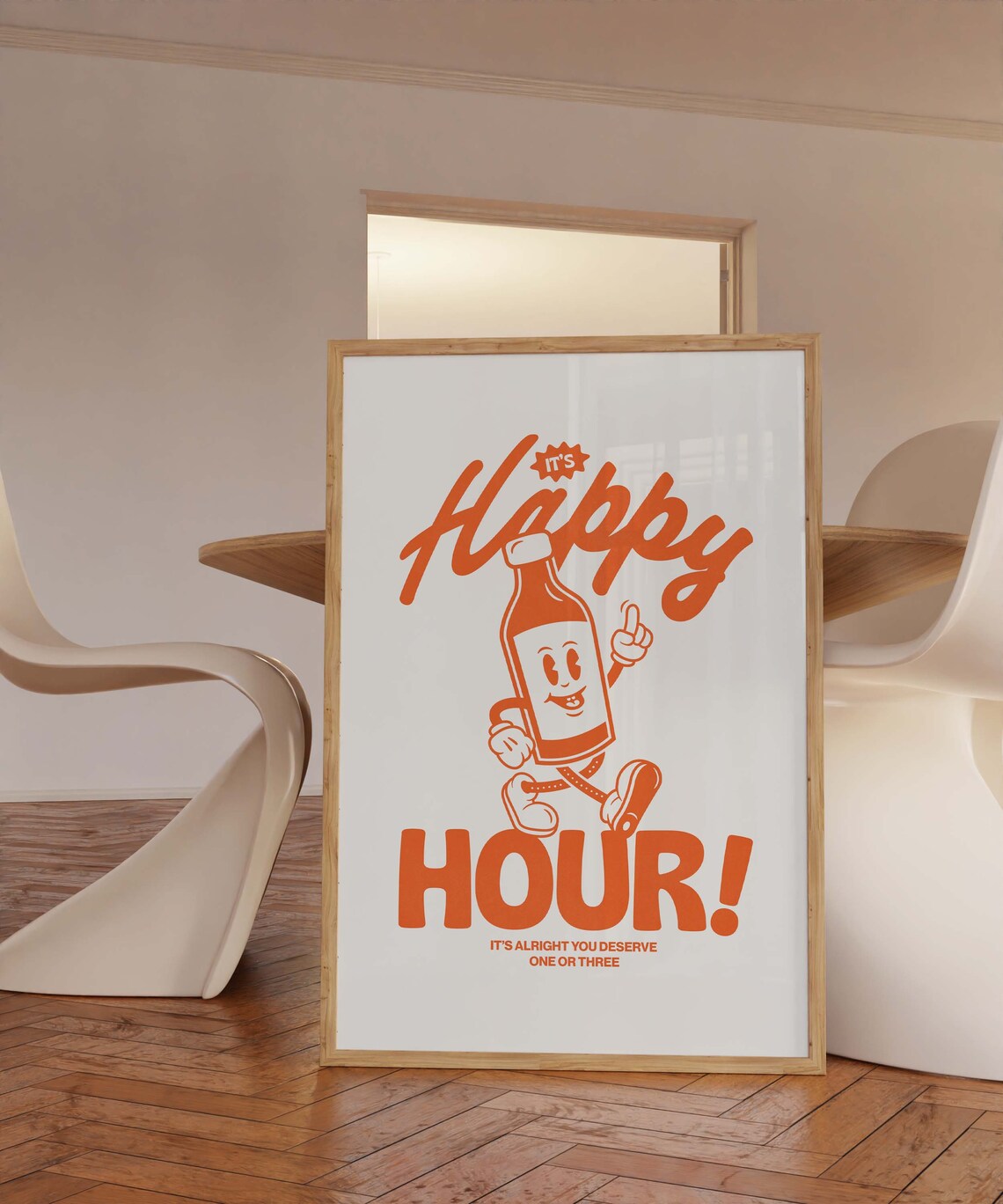 Happy Hour Printable in Retro Orange Bar Cart Wall Art Decor - Etsy
