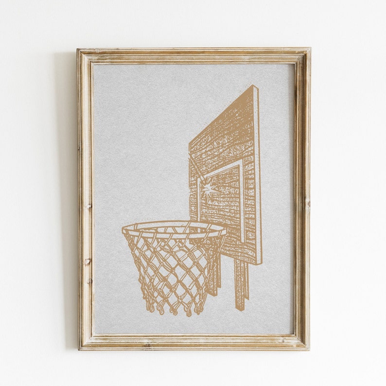 Retro Basketball Hoop Print: Beige Vintage Sports Art (digital Download ...
