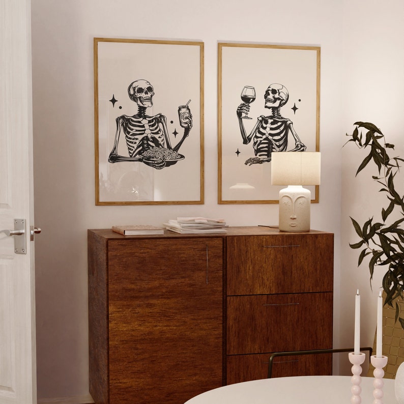 Halloween Skeleton Kitchen Prints: Pasta, Coffee, Wine (digital ...