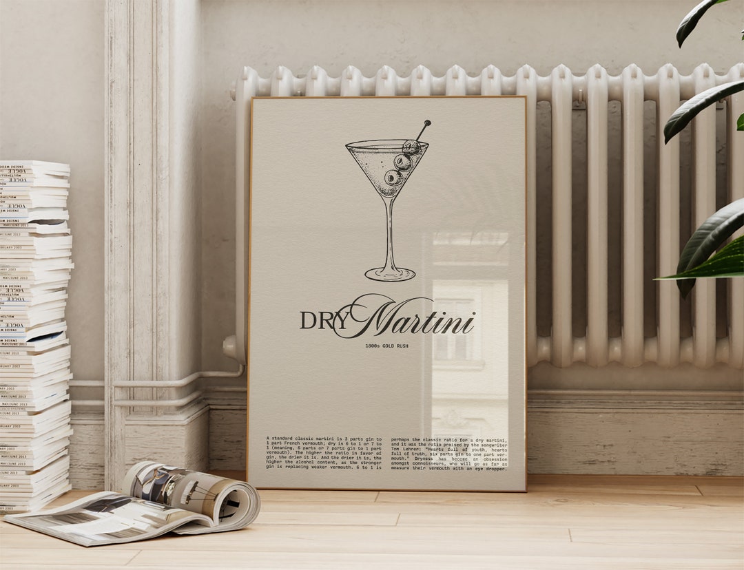 Vintage Dry Martini Print: Cocktail Glass Bar Cart Decor (digital ...