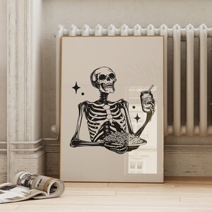 Set of 2 Halloween Kitchen Bar Cart Prints | Funny Skeleton Wine Wall ...