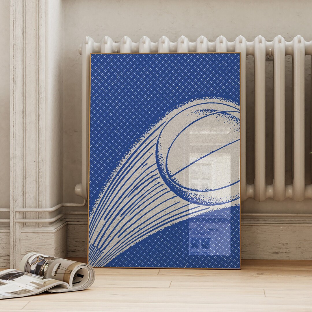 Blue Retro Basketball Poster | Mid Century Modern Athletic Boys Girls ...