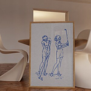Blue Preppy Golf Swing Instructional Print | Vintage Golf Wall Decor ...