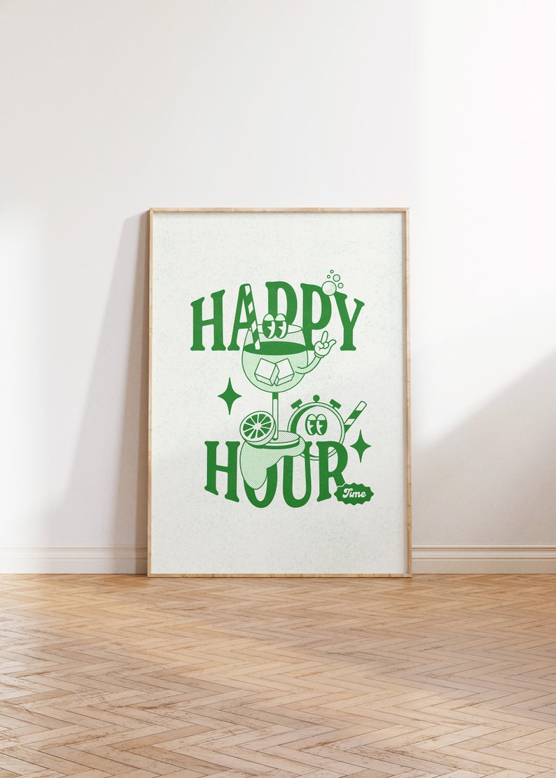Retro Green Happy Hour Printable Vintage Inspired Cocktail - Etsy