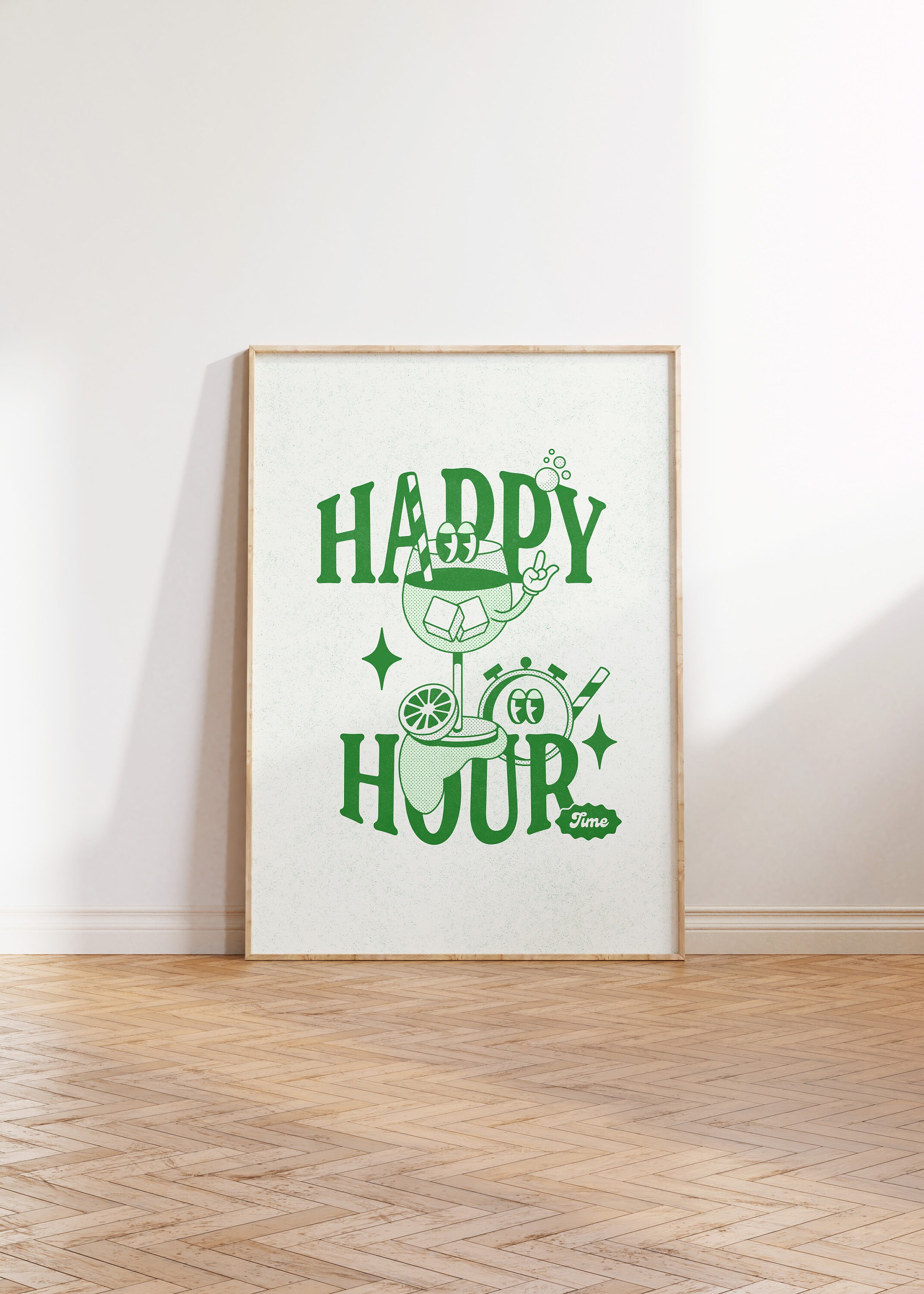 Retro Green Happy Hour Printable Vintage Inspired Cocktail - Etsy