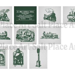 Set of 10 Vintage Train Prints in Green | Unique Nursery Kids Posters ...