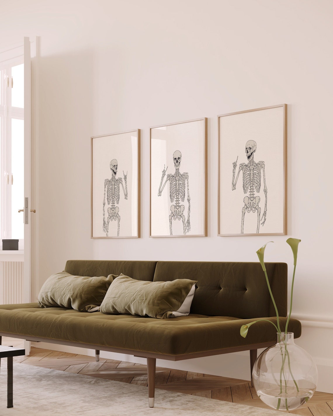 Set of 6 Beige Skeleton Printables Minimalist Halloween - Etsy