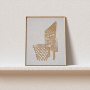 Retro Basketball Hoop Print: Beige Vintage Sports Art (digital Download ...