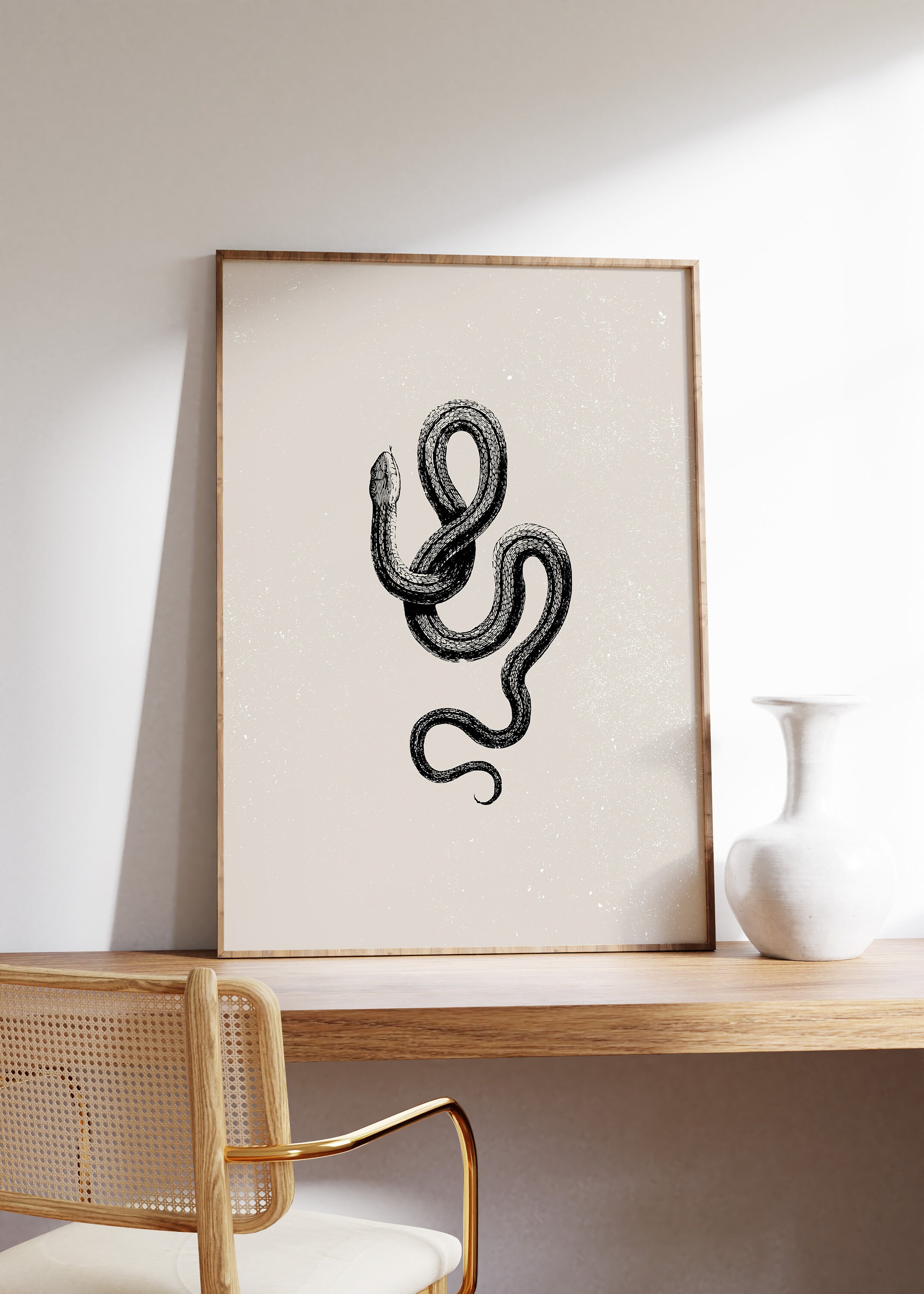 Vintage Snake Print: Creepy Halloween Art, Beige & Black (digital ...