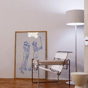 Blue Preppy Golf Swing Instructional Print | Vintage Golf Wall Decor ...