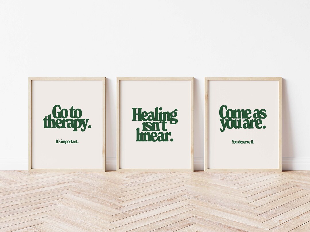 Set of 3 Therapy Office Printables, Mental Health Wall Art, Typography ...