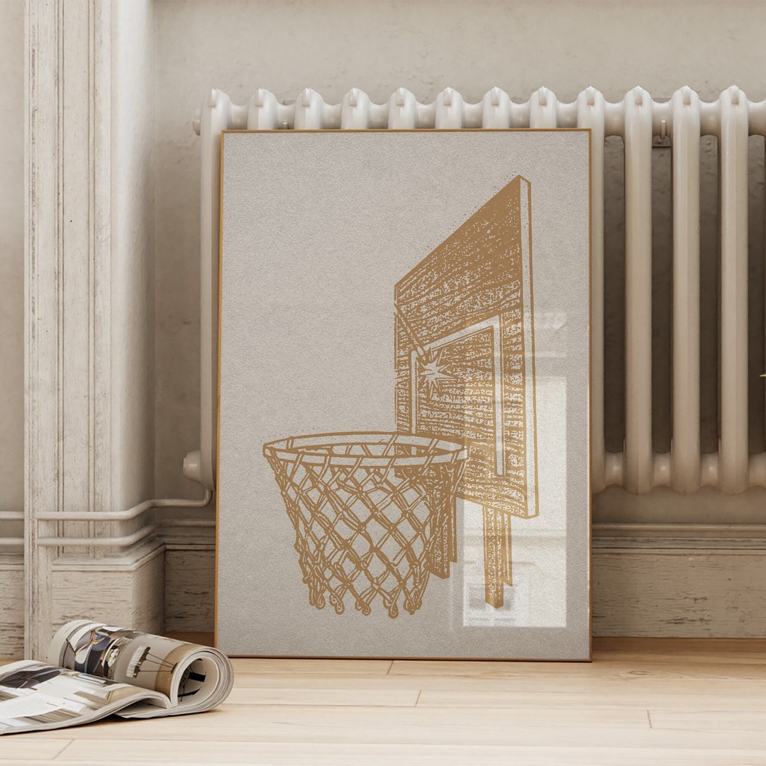 Beige Basketball Print | Retro Gym Athletic Kids Room Wall Art ...