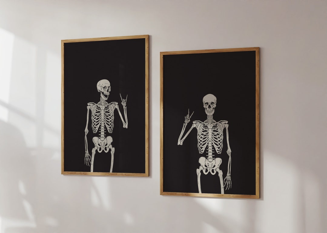 Funny Skelaton Printables | Set of 2 Skeleton Prints | Black Halloween ...
