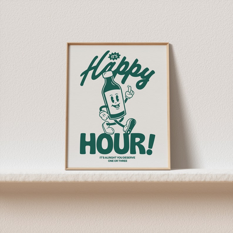 Bar Cart Set of 8 Printables in Retro Green Happy Hour Wall - Etsy